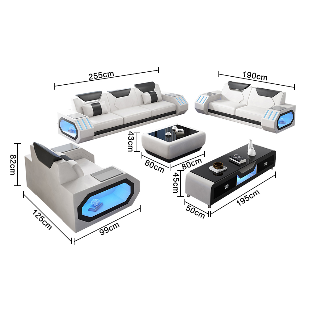 Futuristic Modern Living Room Set Leather Sectional LED Sofa from China ...