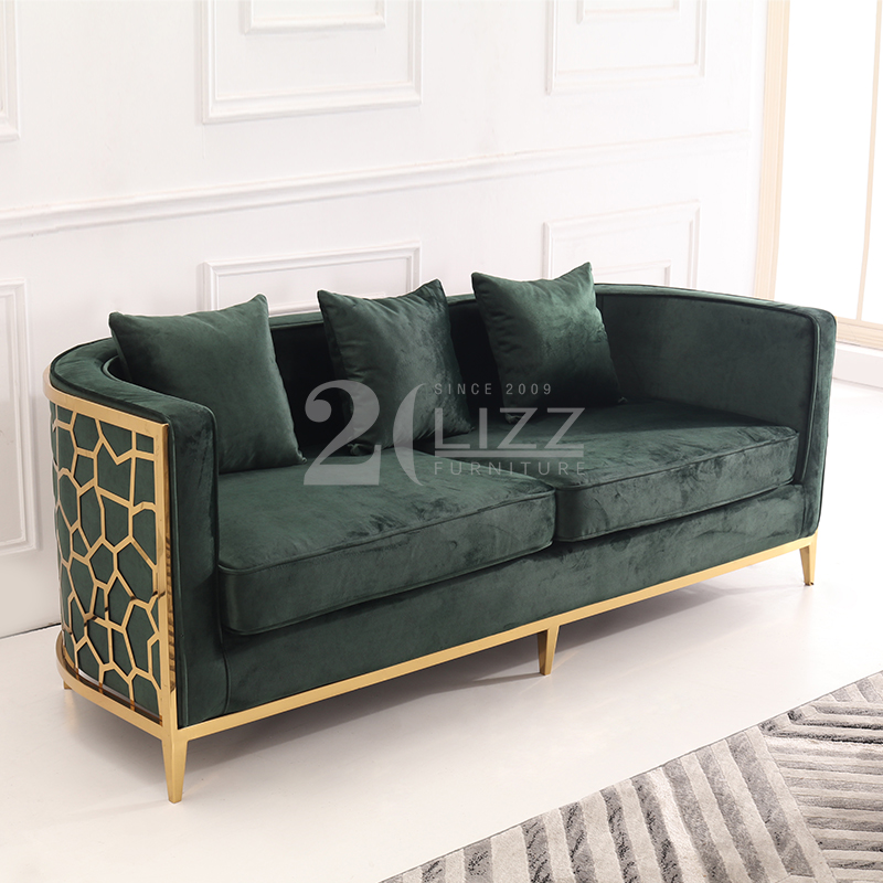 Luxury Gold Stainless Steel Metal Frame Fabric Sofa Set from China ...